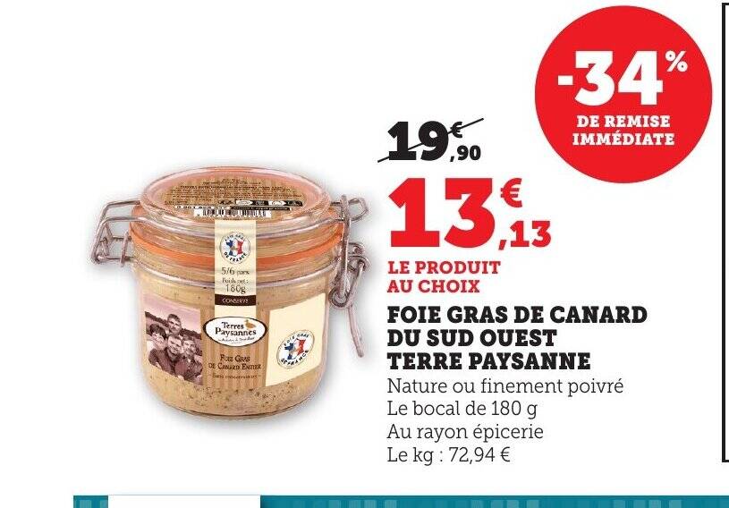 Promo TERRE PAYSANNE Foie gras de canard du sud ouest 180 g chez Bi1