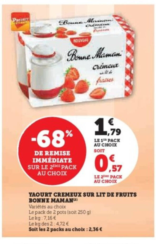 Promo BONNE MAMAN Yaourt cremeux sur lit de fruits 250 g chez Super U