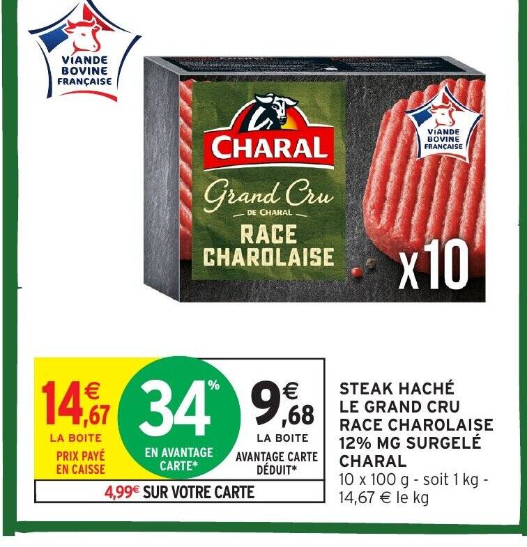 Promo CHARAL Steak haché le grand cru race charolaise 12% mg surgelé 1 ...