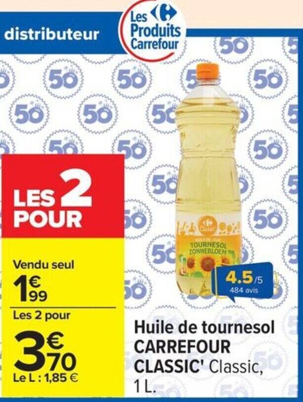 Promo CARREFOUR CLASSIC Huile de tournesol 1 l chez Carrefour