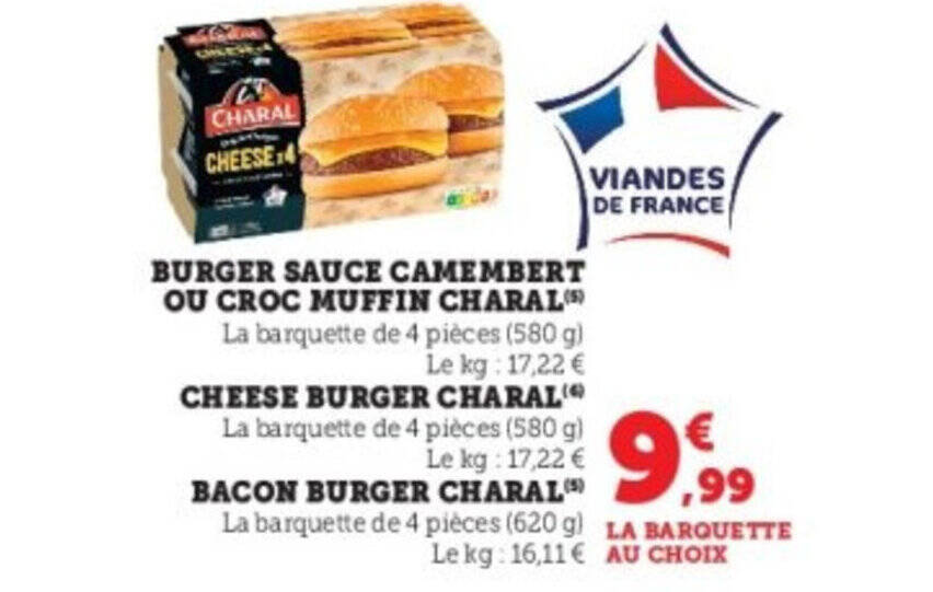 Promo CHARAL Burger sauce camembert ou croc muffin 580 g chez U Express