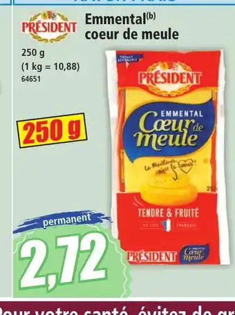 Promo PRESIDENT Emmental(b) coeur de meule 250 g chez Norma