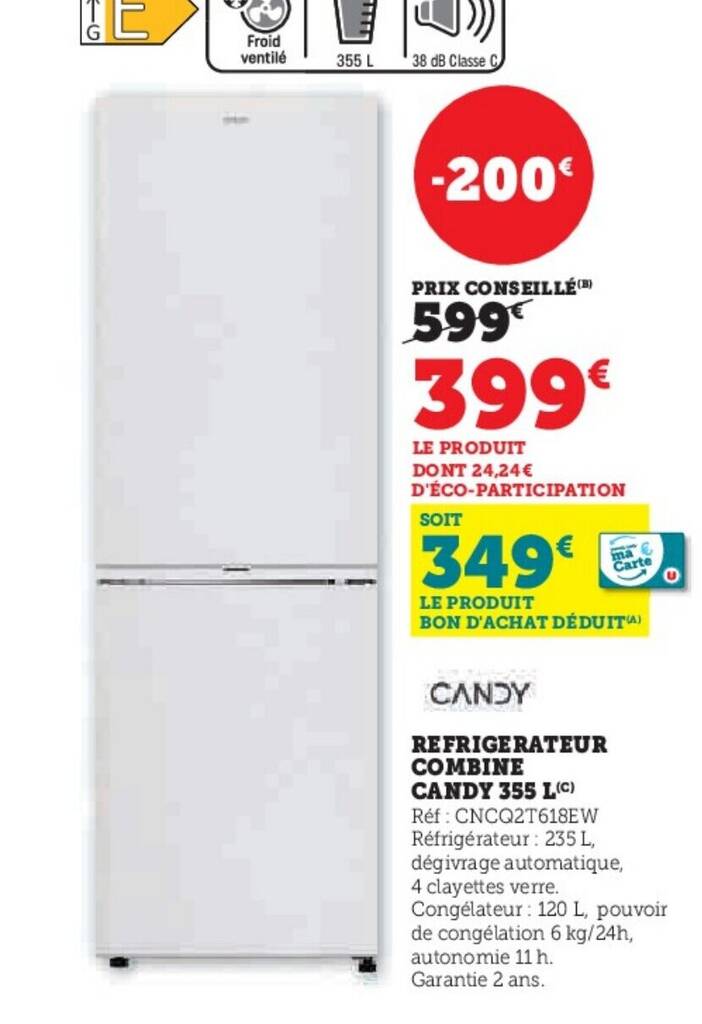 Promo CANDY Refrigerateur combine 355 L chez Hyper U