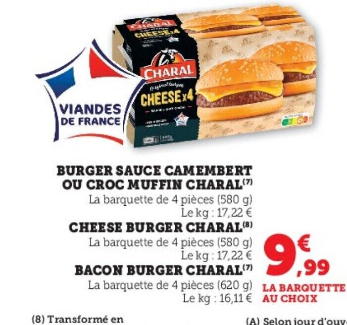 Promo CHARAL Burger sauce camembert ou croc muffin 580 g chez Super U