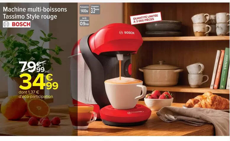Promo Bosch - machine multi-boissons tassimo style rouge chez Carrefour