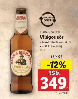 BIRRA MORETTI Világos sör akció az Lidl-nél