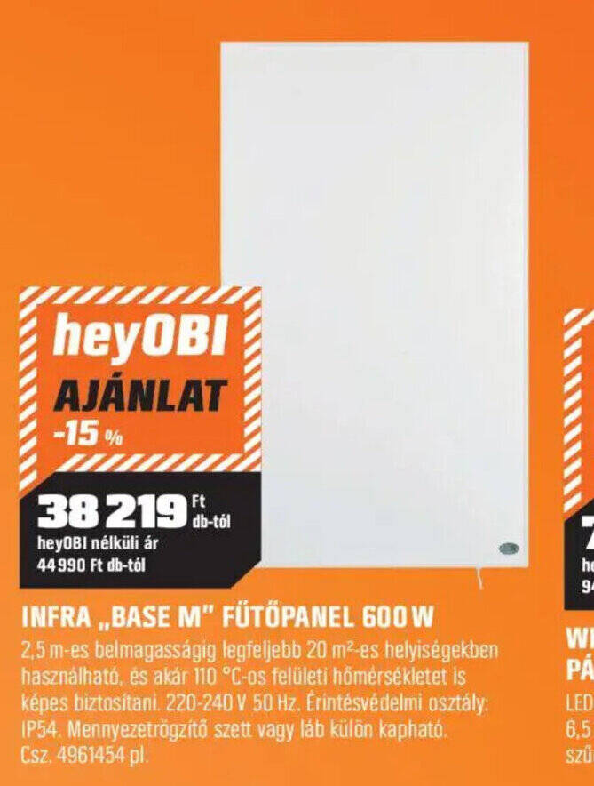 Infra,,base m" fütőpanel 600 w akció az OBI-nél