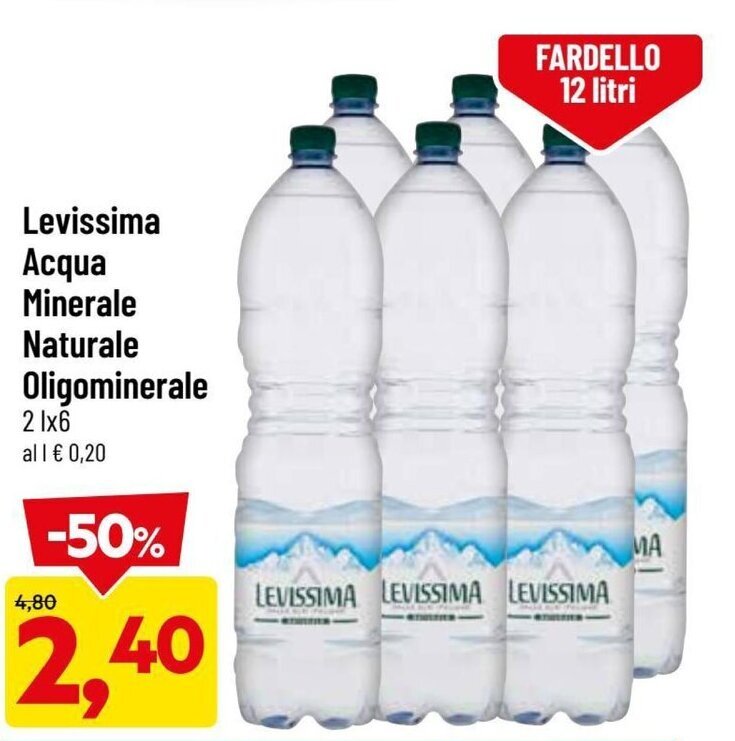 Levissima Acqua Minerale Naturale Oligominerale 2 l x 6 offerta di DPiù
