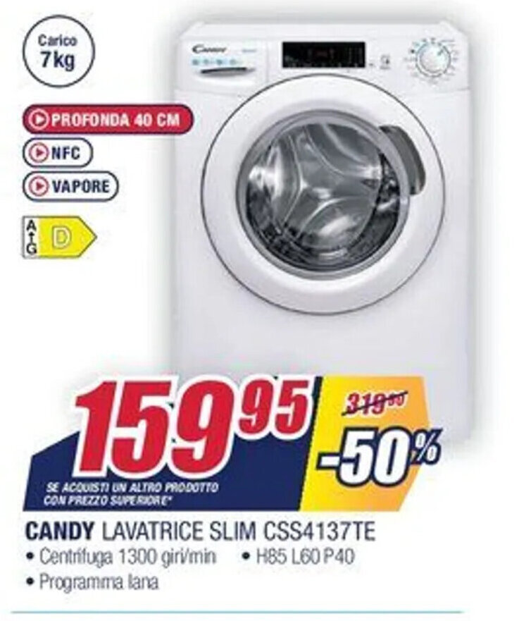 Offerta Candy Lavatrice Slim CSS4137TE nel volantino di Trony