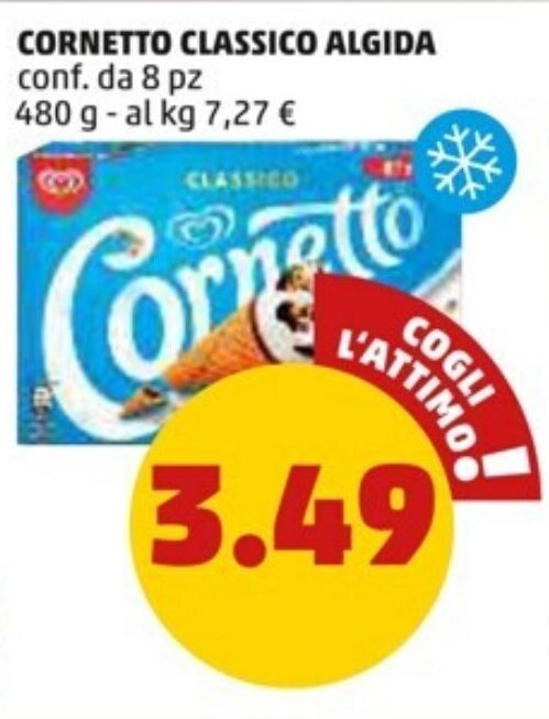 Algida Cornetto Classico 8 pz 480 g offerta di PENNY