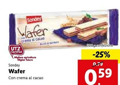 Sondey Wafer Con Crema Al Cacao offerta di Lidl