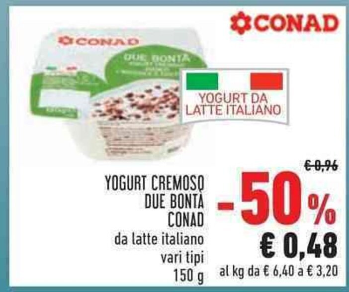 Conad Yogurt Cremoso Due Bonta da latte italiano vari tipi 150 g ...