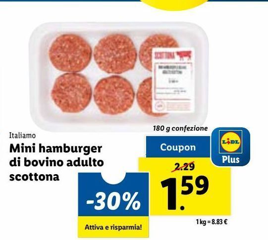 Mini hamburger di bovino adulto scottona offerta di Lidl