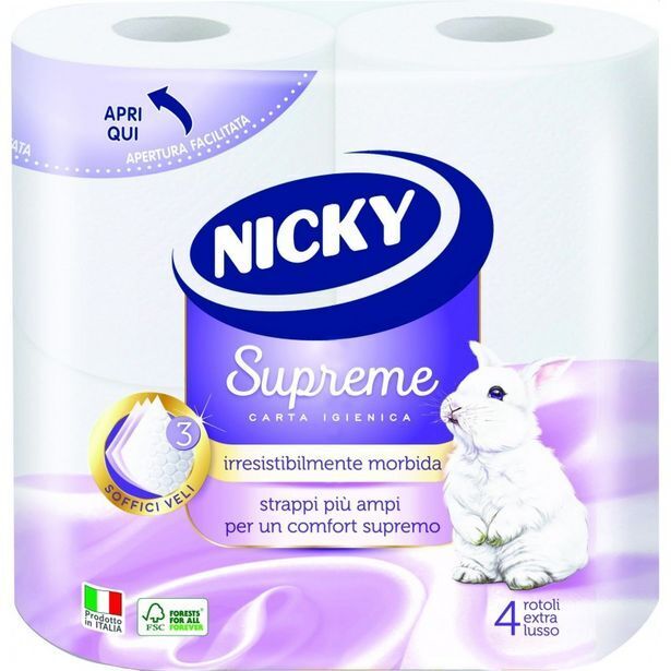 Offerta Nicky carta igienica 3 veli supreme 160 strappi 4 rotoli nel ...