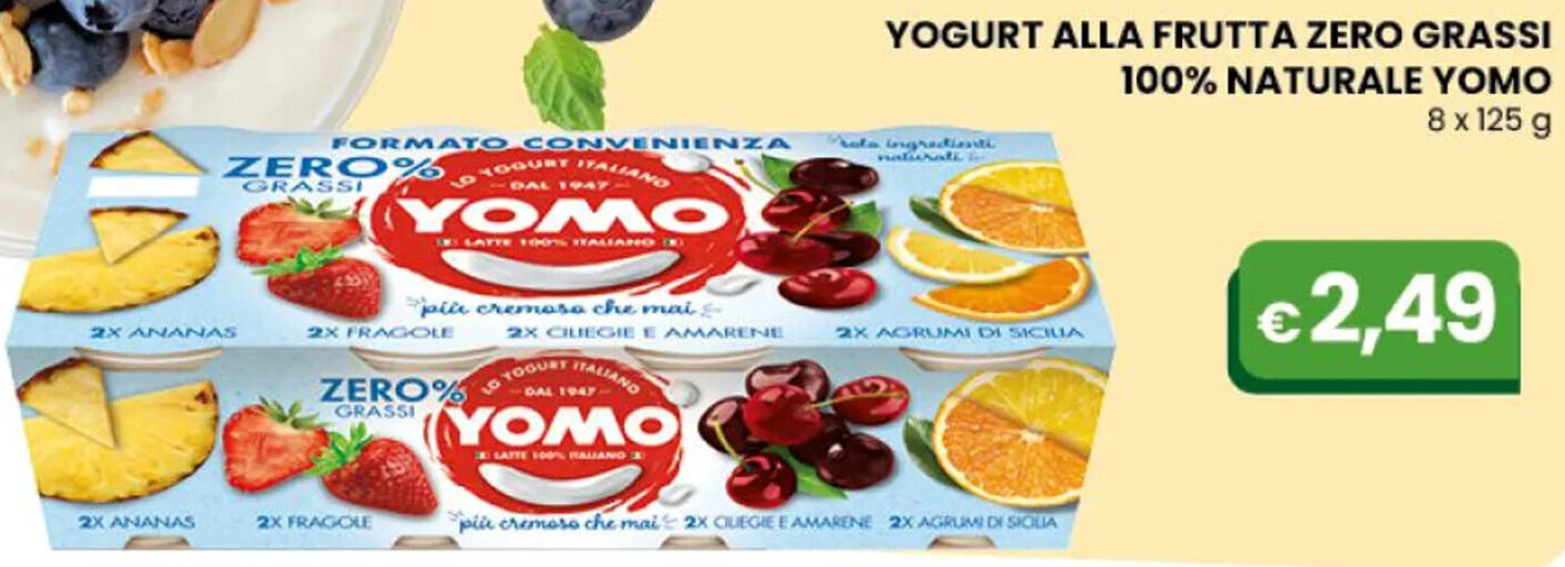 Yomo Yogurt Alla Frutta Zero Grassi 100% Naturale 8 x 125 g offerta di Gala Supermercati