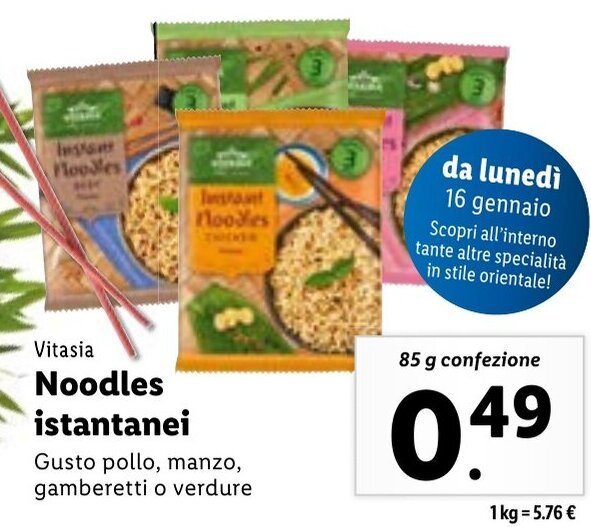 Vitasia Noodles Istantanei Gusto Pollo Manzo Gamberetti O Verdure 85 G Offerta Di Lidl