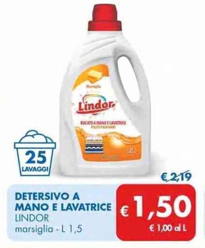 Lindor Detersivo a Mano e Lavatrice 1,5 l offerta di MD Discount