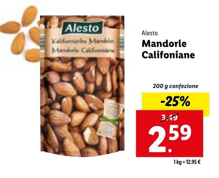 Alesto Mandorle Califoniane 200 g confezione offerta di Lidl