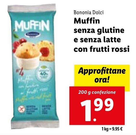 Bononia Dolci Muffin senza glutine e senza latte con frutti rossi 200 g ...