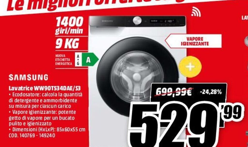 Samsung Lavatrice WW90T534DAE/S3 offerta di MediaWorld