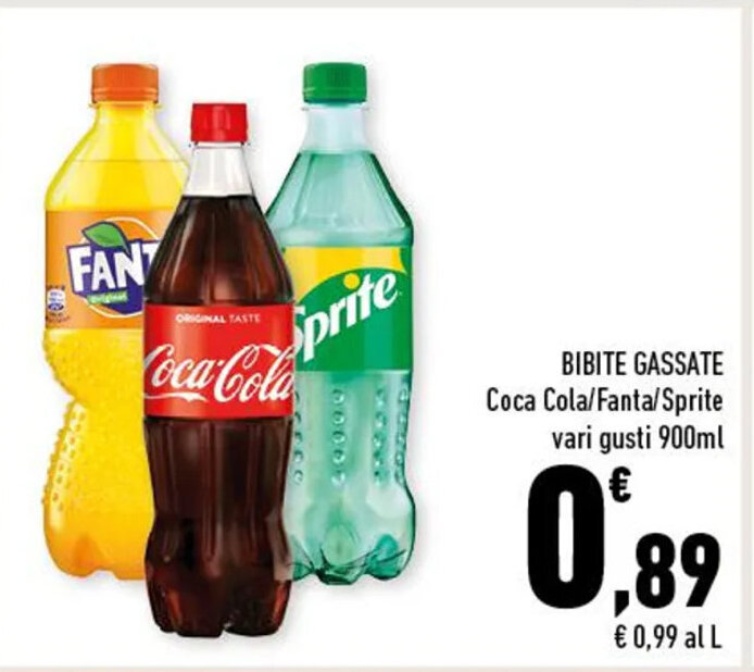 Bibite Gassate Coca Cola/ Fanta/Sprite vari gusti 900 ml offerta di Conad