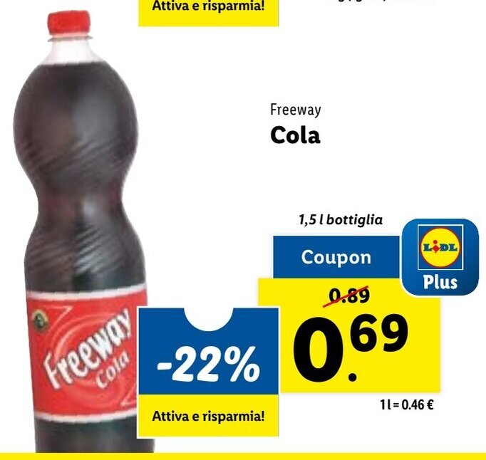 Freeway Cola 1,5 L bottiglia offerta di Lidl