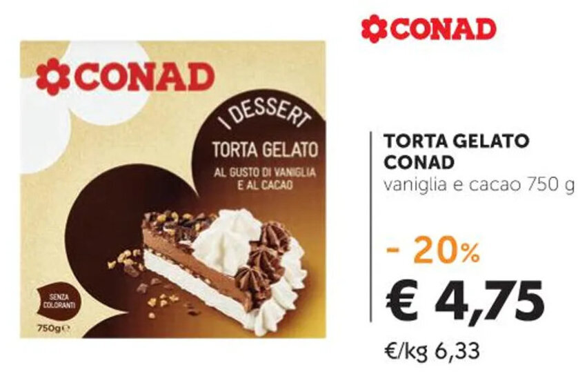 Conad Torta Gelato Vaniglia e Cacao 750 g offerta di Conad