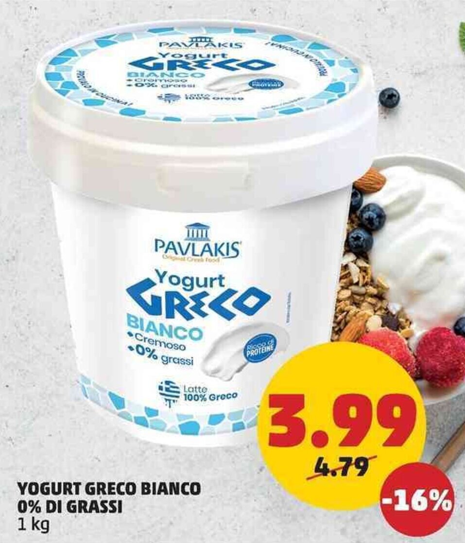 YOGURT GRECO BIANCO 0% DI GRASSI 1 kg offerta di PENNY