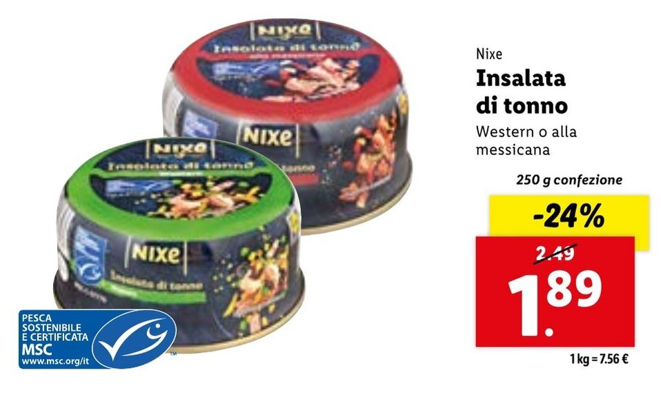 Nixe Insalata di tonno 250 g confezione offerta di Lidl
