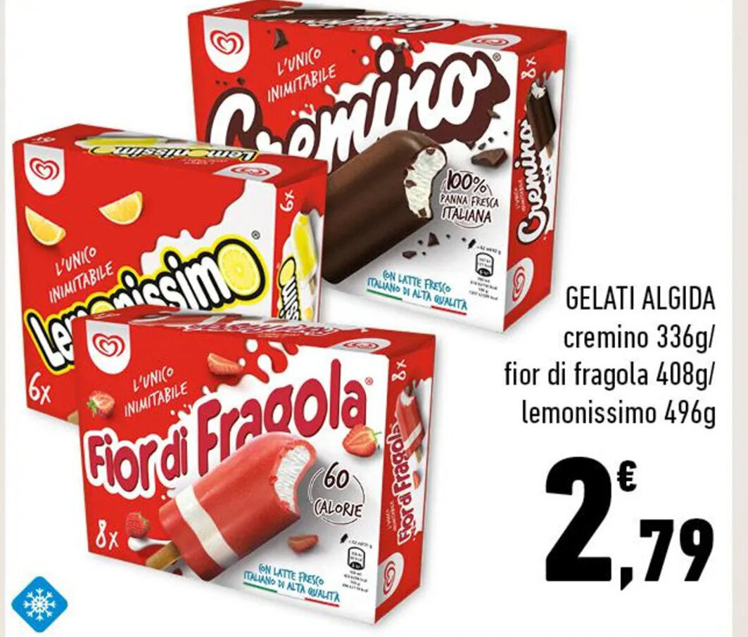 GELATI ALGIDA cremino 336g fior di fragola 408g/ lemonissimo 496g ...