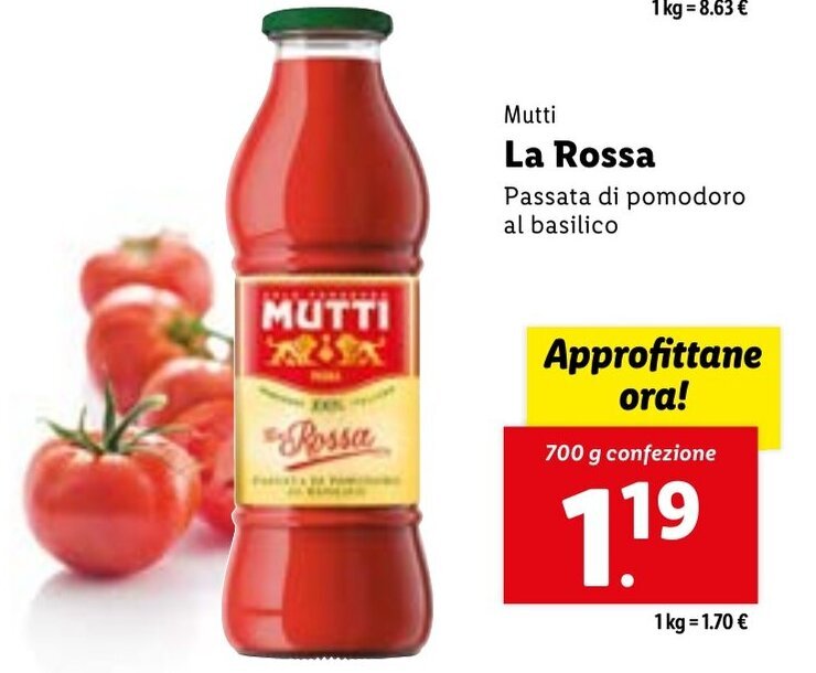 Passata di pomodoro al basilico offerta di Lidl