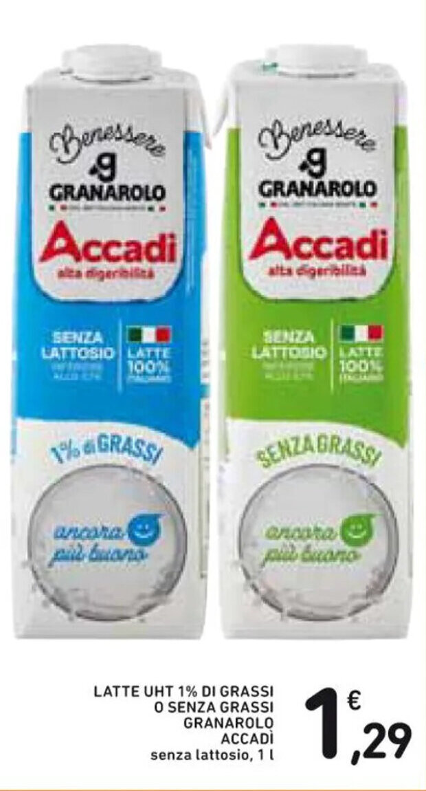 LATTE UHT 1% DI GRASSI O SENZA GRASSI GRANAROLO ACCADÌ senza lattosio ...