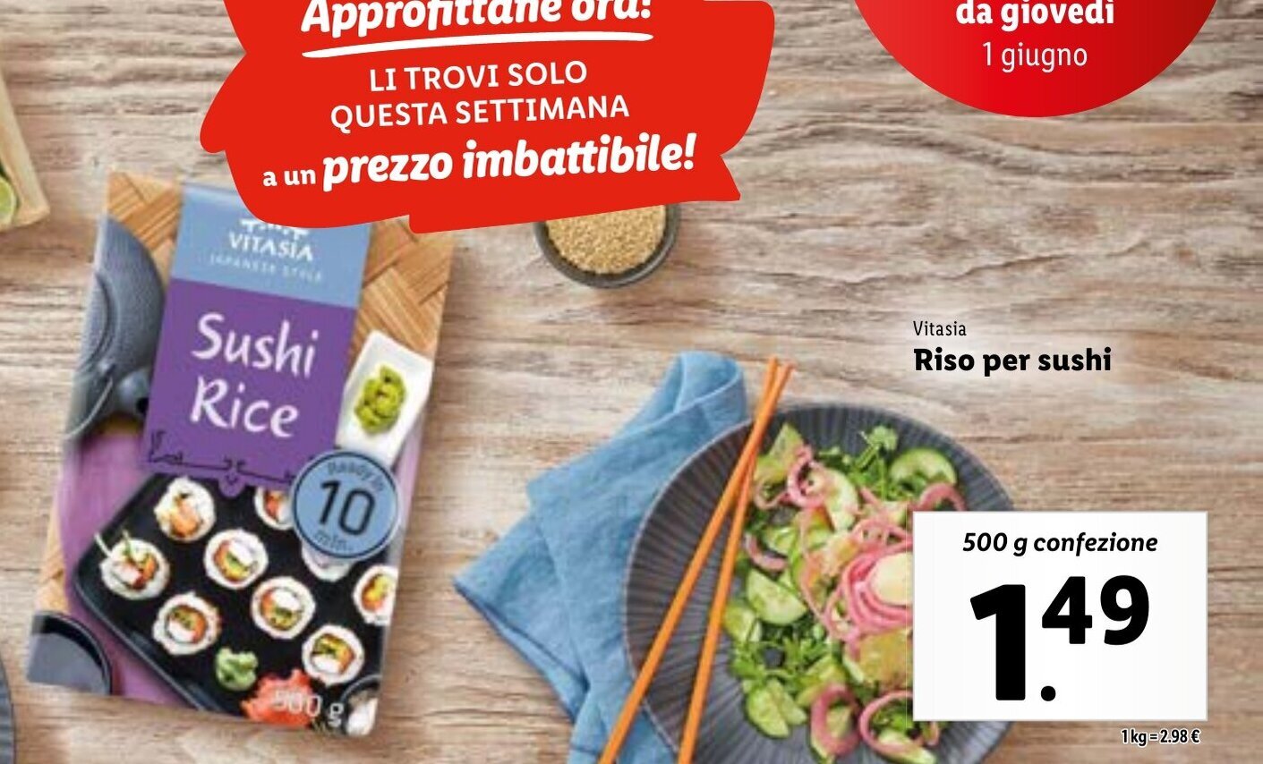 Riso per sushi 500 g confezione offerta di Lidl