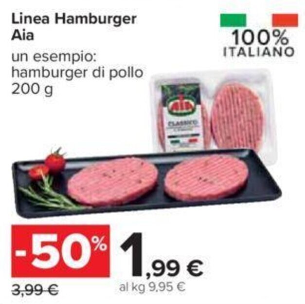 Offerta Linea Hamburger AIA hamburger di pollo 200 g nel volantino di Carrefour