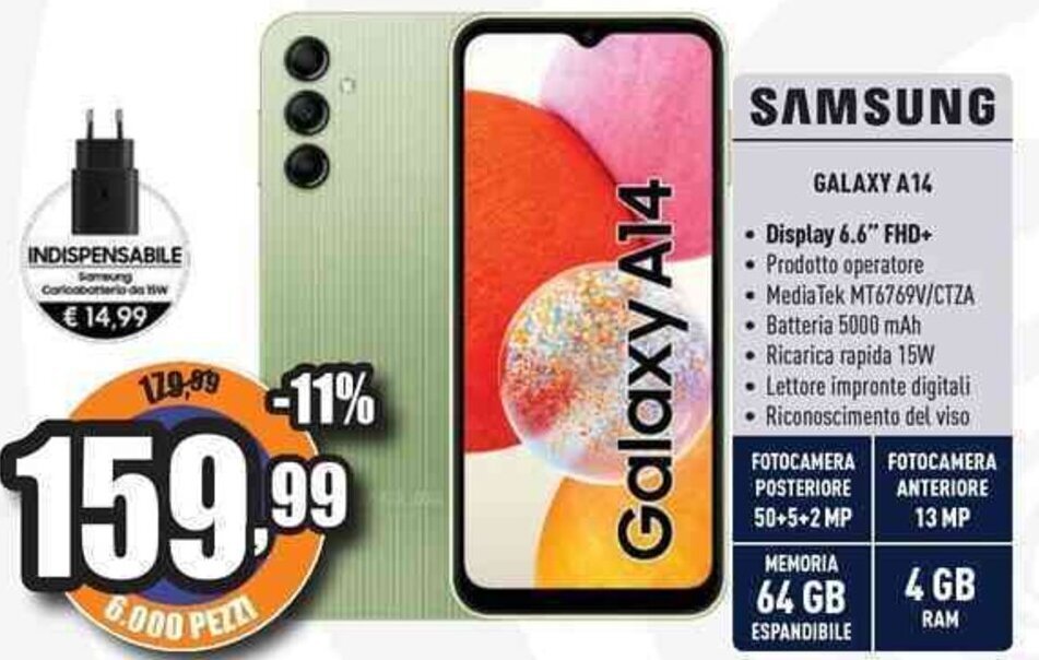 SAMSUNG GALAXY A14 offerta di Unieuro
