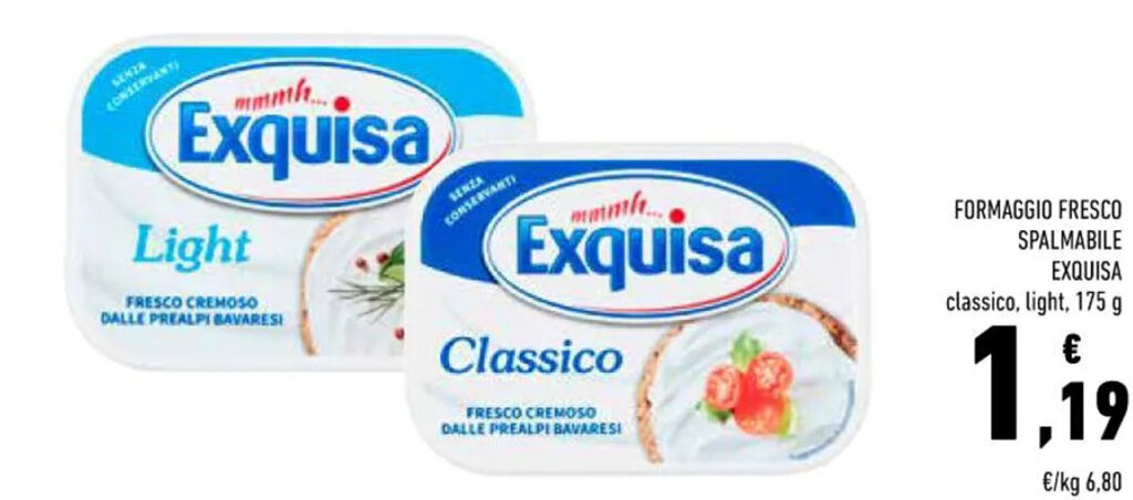 FORMAGGIO FRESCO SPALMABILE EXQUISA classico, light, 175 g offerta di Conad