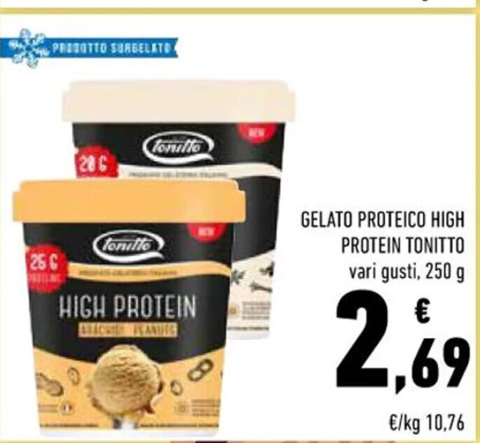 GELATO PROTEICO HIGH PROTEIN TONITTO vari gusti, 250 g offerta di Conad