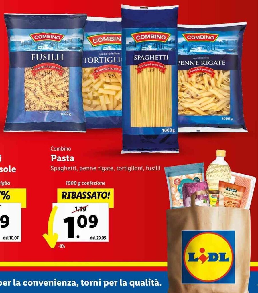 Combino Pasta Spaghetti, penne rigate, tortiglioni, fusilli 1000 g ...