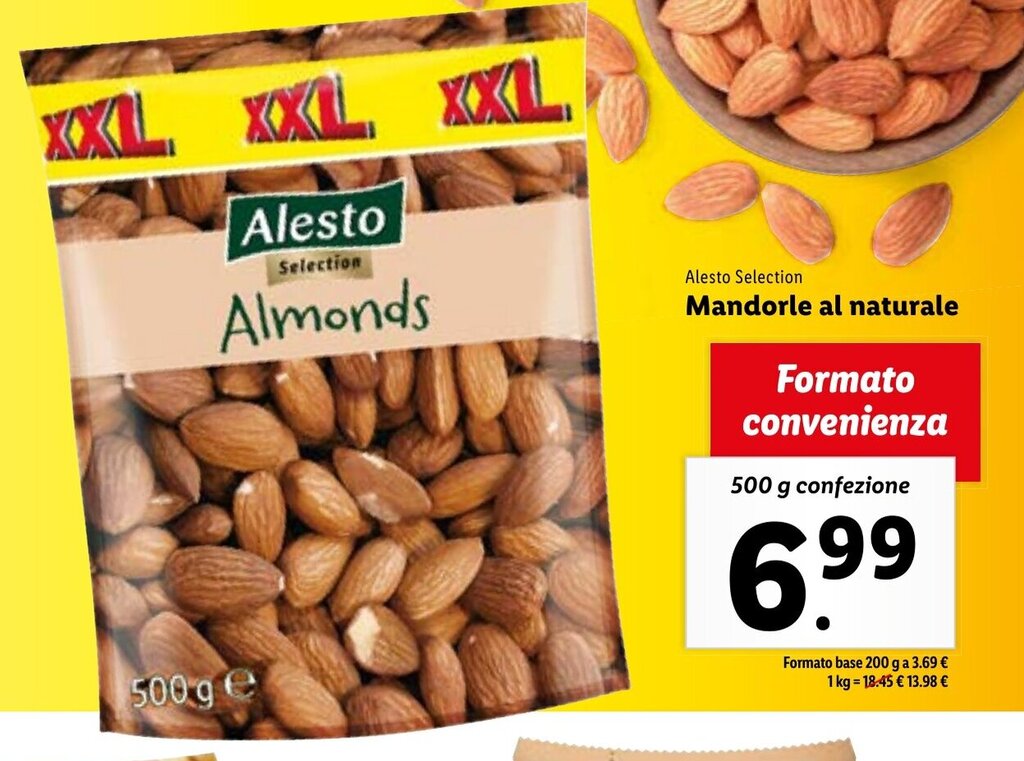 Alesto Selection Mandorle al naturale 500 g confezione offerta di Lidl