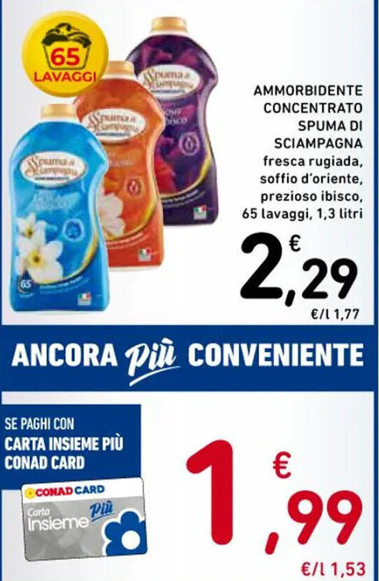 AMMORBIDENTE CONCENTRATO SPUMA DI SPUMA DI SCIAMPAGNA 65 lavaggi, 1,3 litri offerta di Spazio Conad