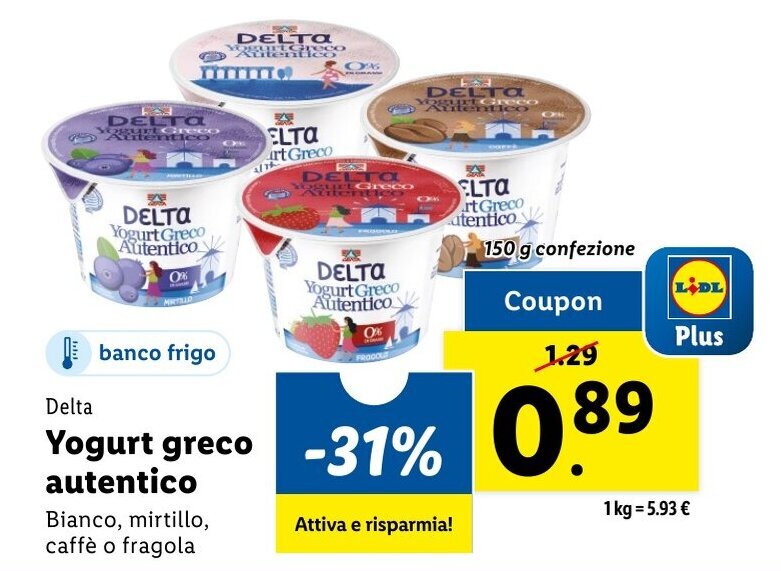 Delta Yogurt greco autentico 150 g confezione offerta di Lidl