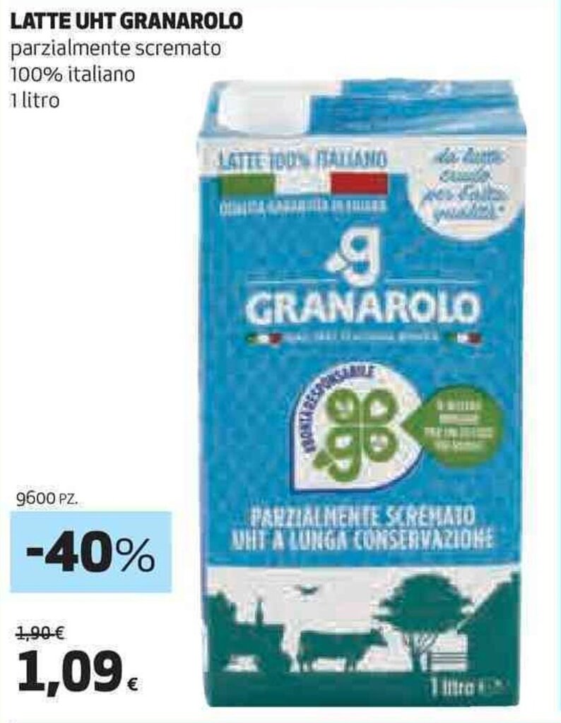 LATTE UHT GRANAROLO parzialmente scremato 100% italiano 1 litro offerta ...