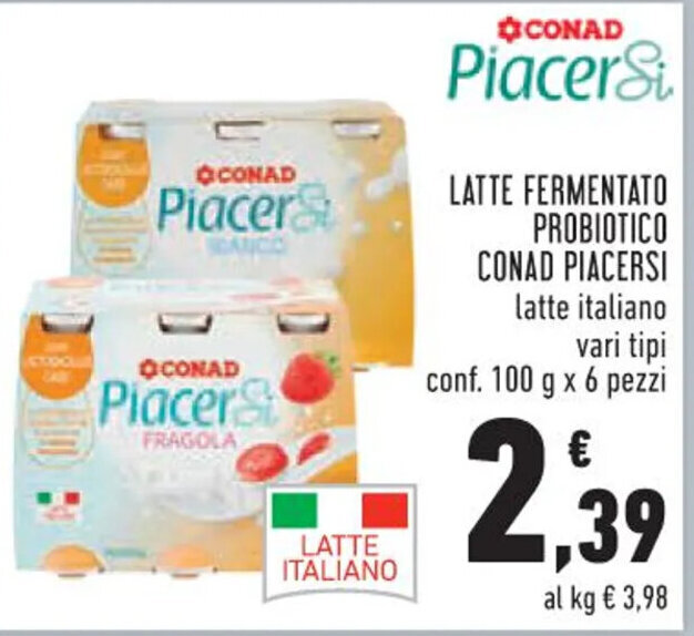 LATTE FERMENTATO PROBIOTICO CONAD PIACERSI latte italiano vari tipi ...