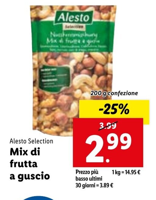 Alesto Selection Mix di frutta a guscio 200 g confezione offerta di Lidl