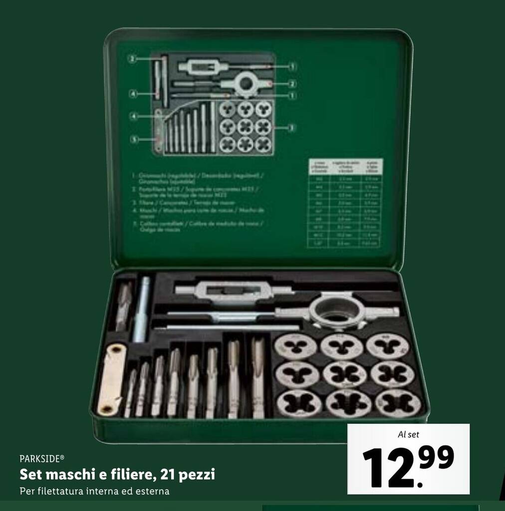 PARKSIDE Set maschi e filiere, 21 pezzi offerta di Lidl
