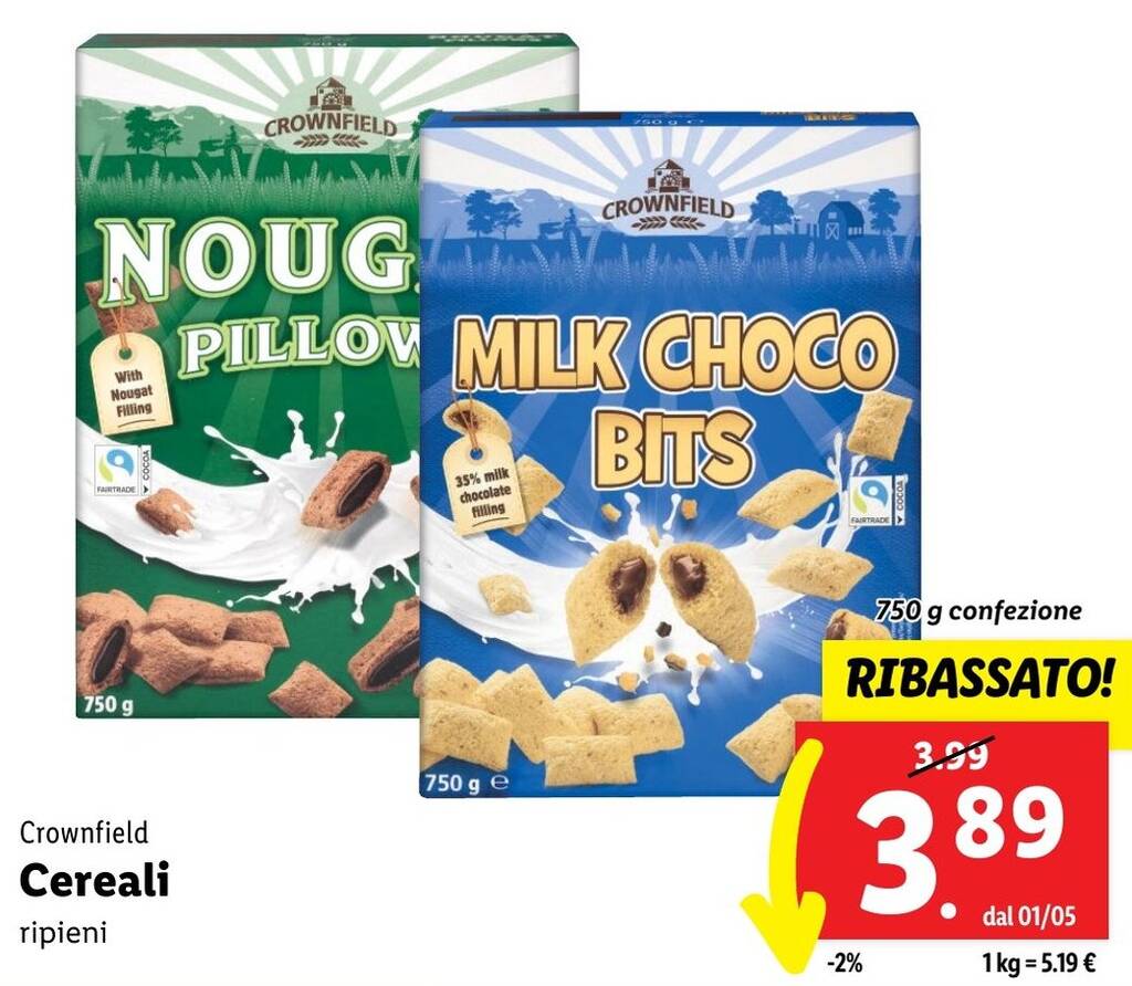 Offerta Crownfield Cereali ripieni 750 g confezione nel volantino di Lidl