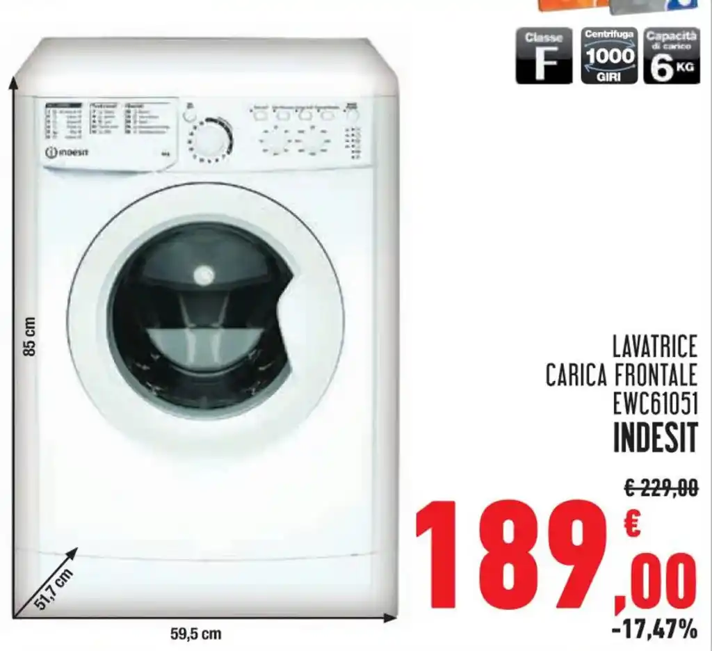 LAVATRICE CARICA FRONTALE EWC61051 INDESIT offerta di Conad Superstore
