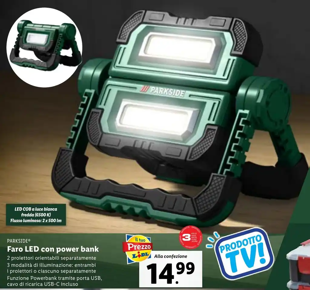 PARKSIDE Faro LED con power bank offerta di Lidl