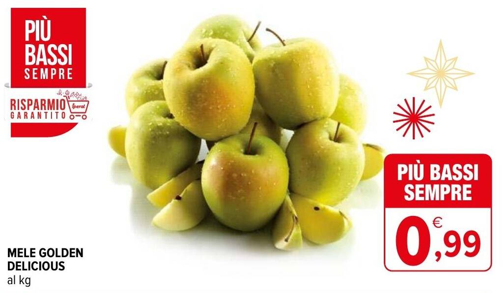 Offerta Mele golden delicious 1 kg nel volantino di Iperal