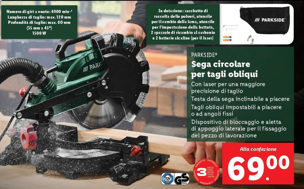 Offerta PARKSIDE Sega circolare per tagli obliqui nel volantino di Lidl